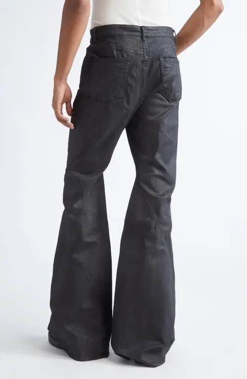 Rick Owens Bias Waxed Bootcut Jeans - Black Wax | Editorialist